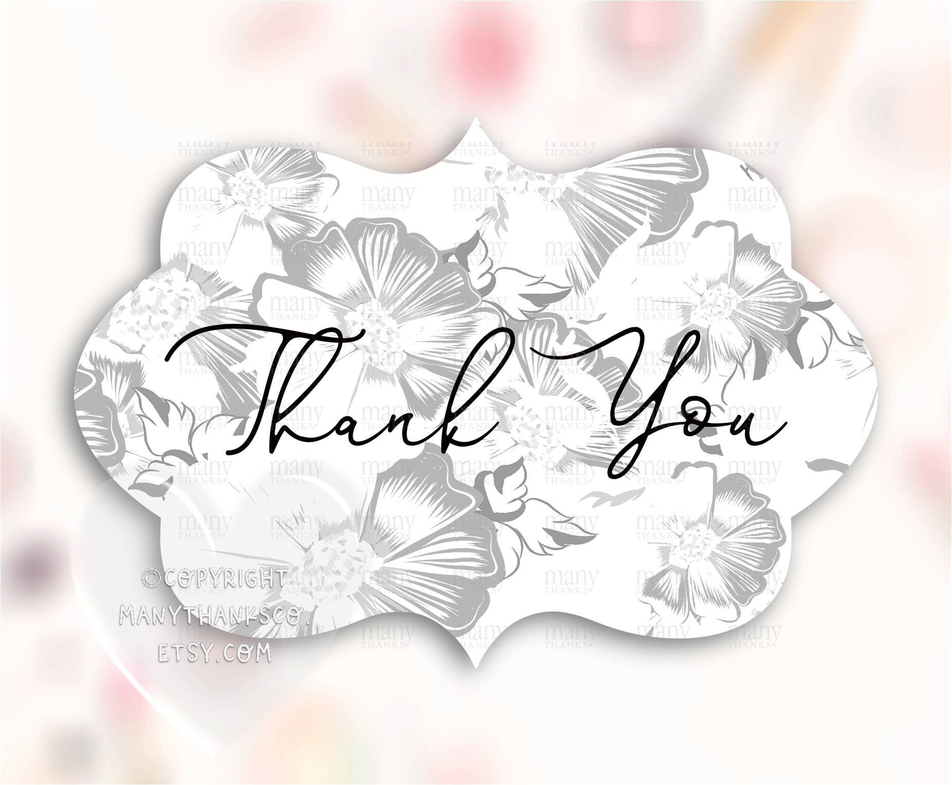Thank You Sticker PNG Black White Script Floral Small - Etsy