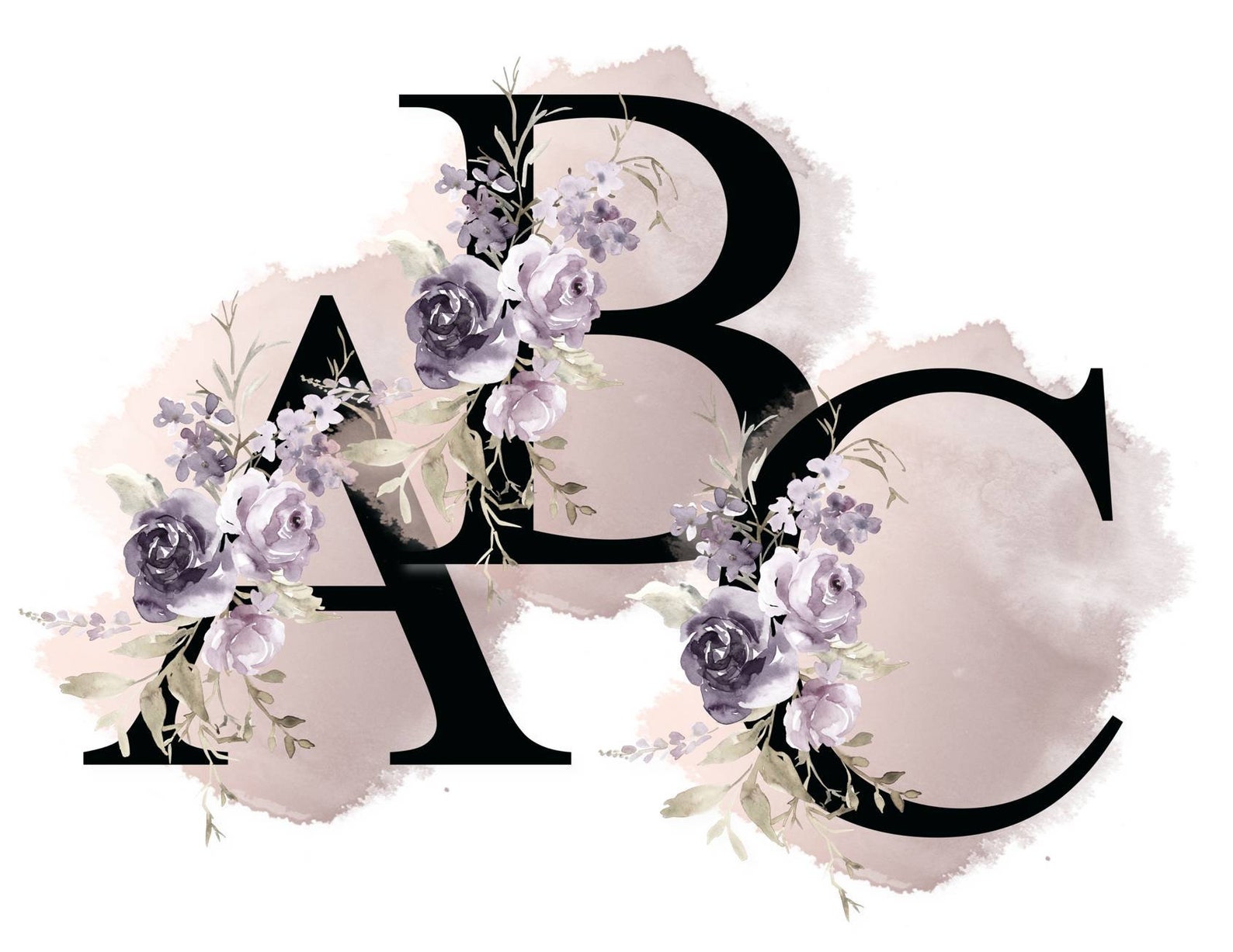 Floral Alphabet + Numbers Clipart, Lilac Mauve Purple Flower Monogram ...