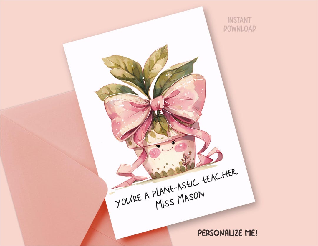 Personalized Teacher Pun Printable Greeting Card, Cute Cartoon ...