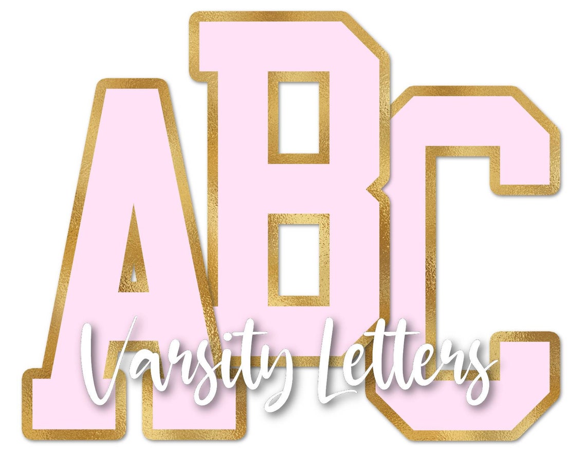 College Letters Numbers Clipart Pink Gold Varsity Sport | Etsy