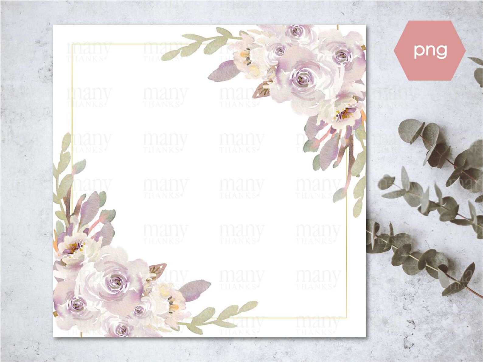 Dusty Lilac Rose Cream Floral Border Circle + Square PNG, With ...