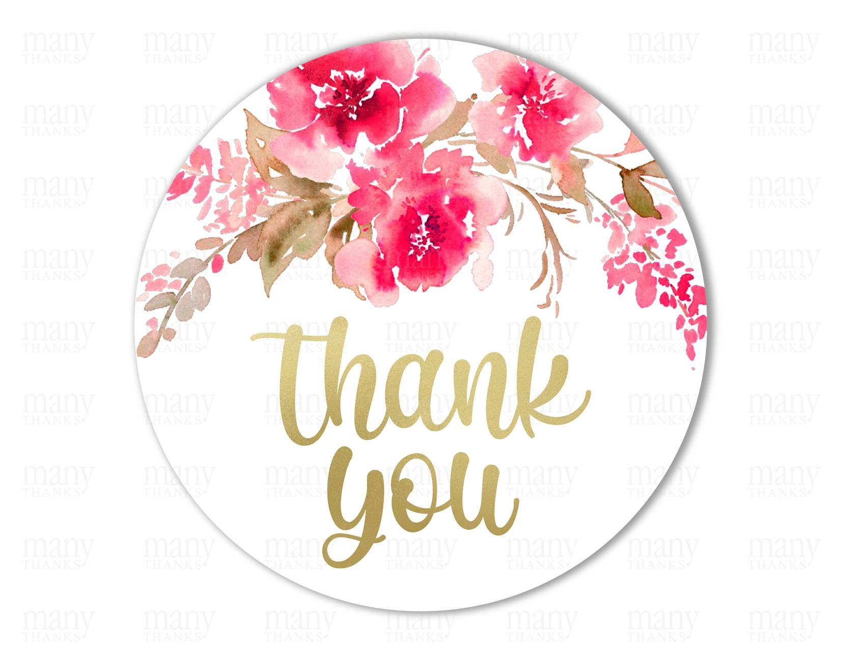 Merci PNG Circle Pink Magenta Florals Sticker Gold Text | Etsy