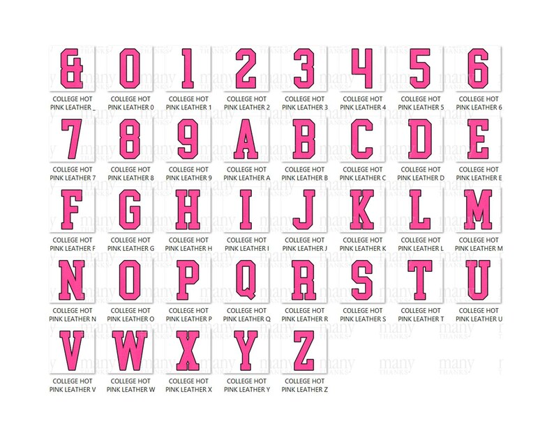 College Letters Numbers Clipart Hot Pink Leather Varsity | Etsy