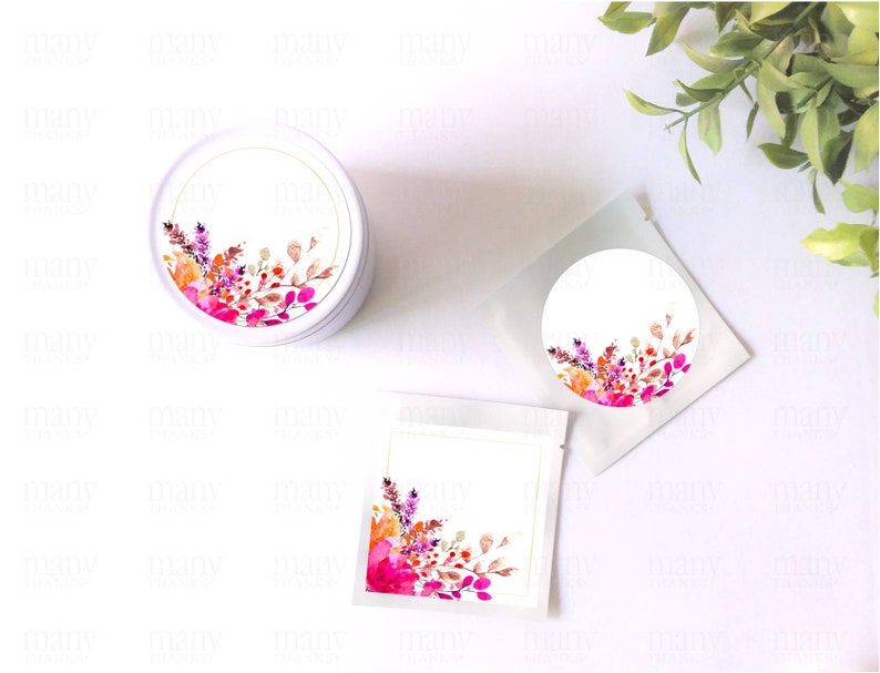 Blank Labels Bright Pink Bouquet for DIY Round Stickers Baby | Etsy