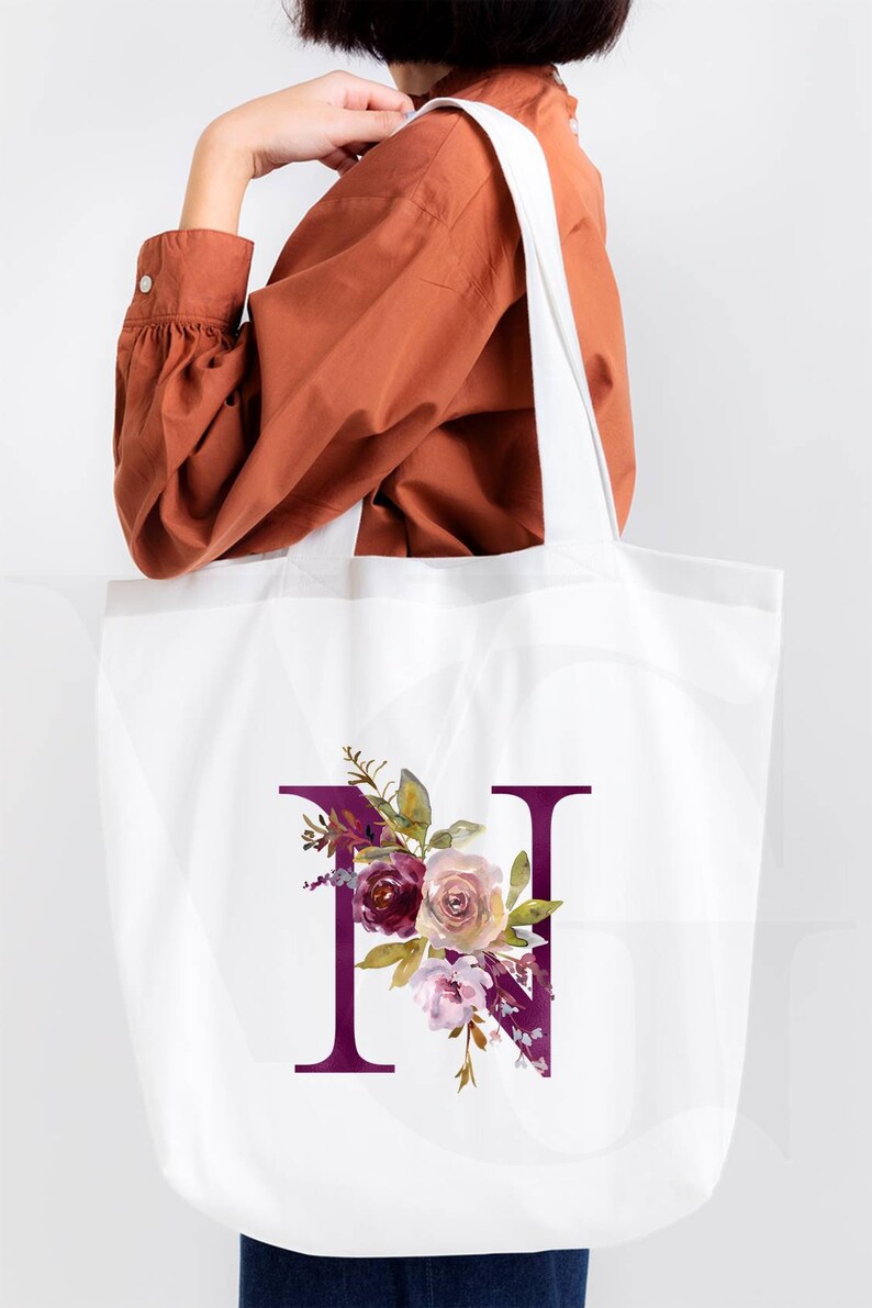 Burgundy Floral Alphabet Numbers Set, Fall Watercolor Flowers, Monogram ...