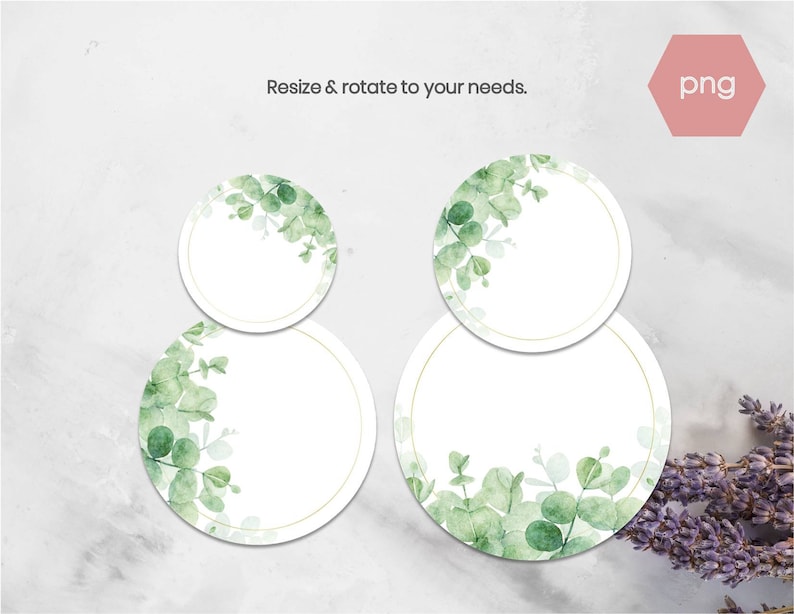 Blank Labels Circle Square Green Eucalyptus Leaf Drop Frame | Etsy