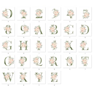Sage Green Floral Alphabet Set PNG Download, Monogram Letters, Cream ...