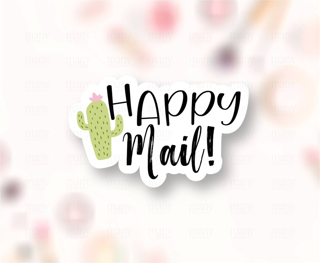 Image Only, Happy Mail Green Cactus, Pink Flower for Cute Shop Thank ...
