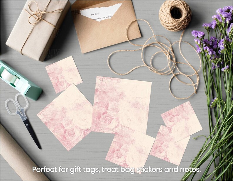 Blank Labels Vintage Pink Floral Paper Circle Square for | Etsy