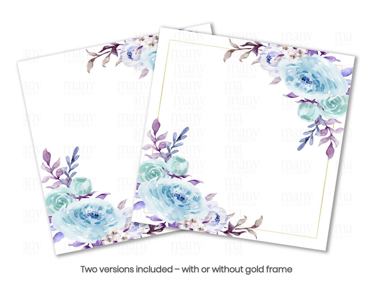 Blue Purple Peony Floral Border Circle + Square PNG, With Without Gold ...