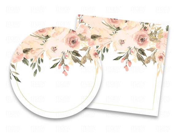 Blank Labels Blush Pink Cream Floral Circle Square for | Etsy