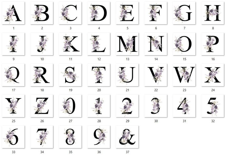 Floral Alphabet Numbers Clipart Lilac Purple Flower | Etsy