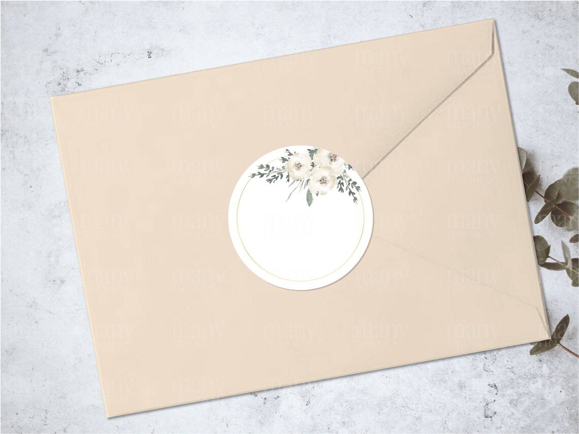 Blank Labels White Flowers Leaves Floral Border Circle | Etsy
