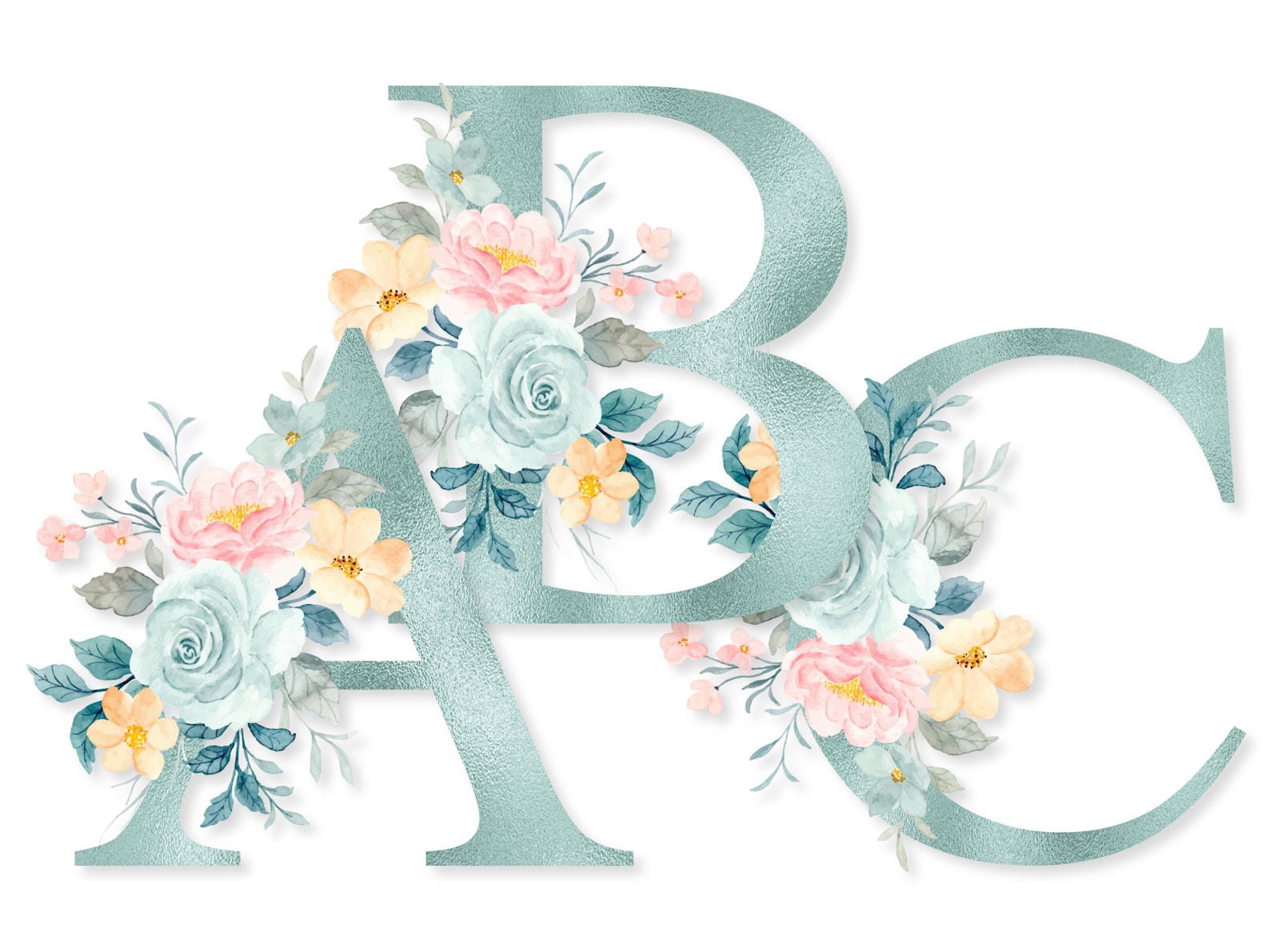 Blue Floral Alphabet Set PNG Download Monogram Letters With - Etsy