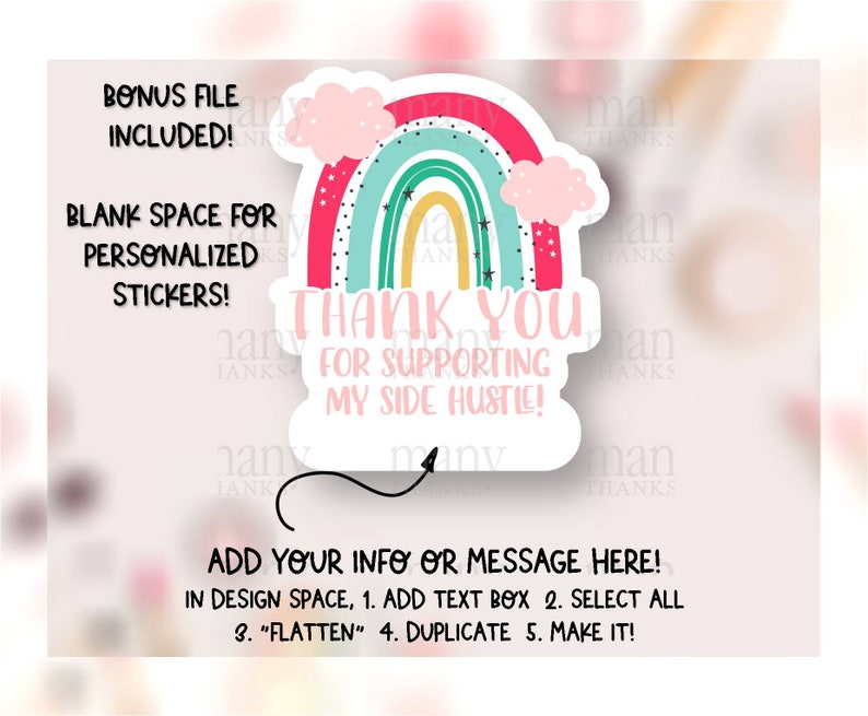 Thank You for Supporting My Side Hustle Sticker PNG, Boho Rainbow ...