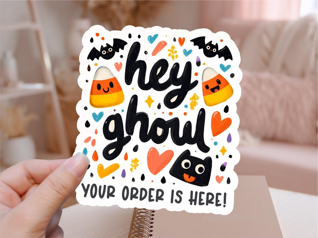 Your Order is Here Printable Sticker, Cute Halloween Pun Funny Cat Bats ...