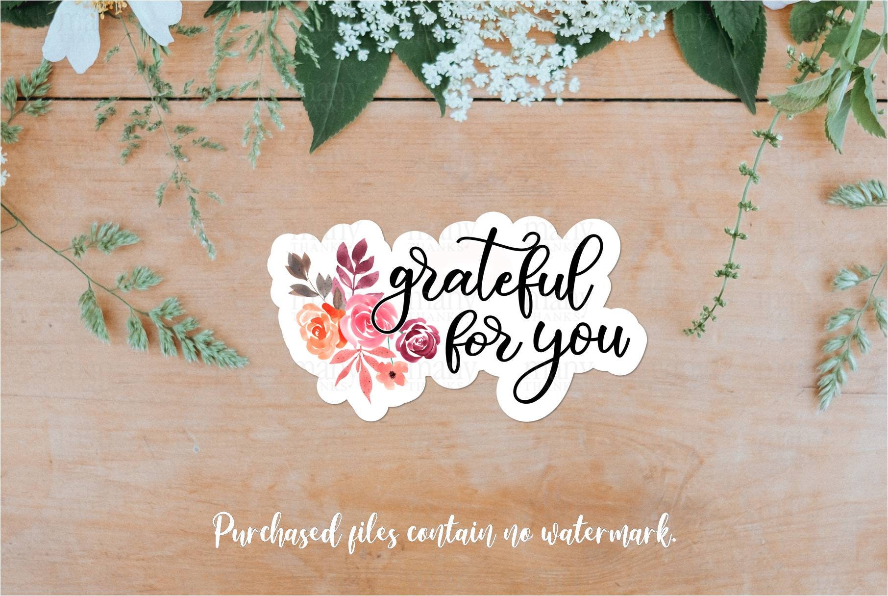 Grateful for You Sticker PNG Thanksgiving Floral Happy Mail | Etsy