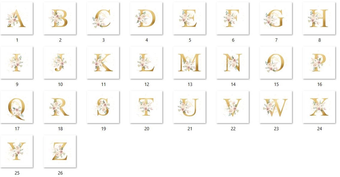 Gold Letters Flowers Alphabet Set Gold Splash Blush Pink - Etsy