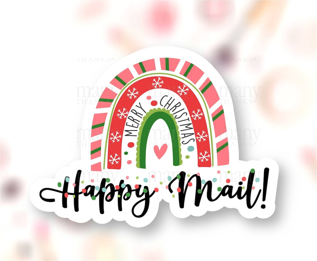 Merry Christmas Happy Mail PNG, Boho Christmas Rainbow Labels for Small ...