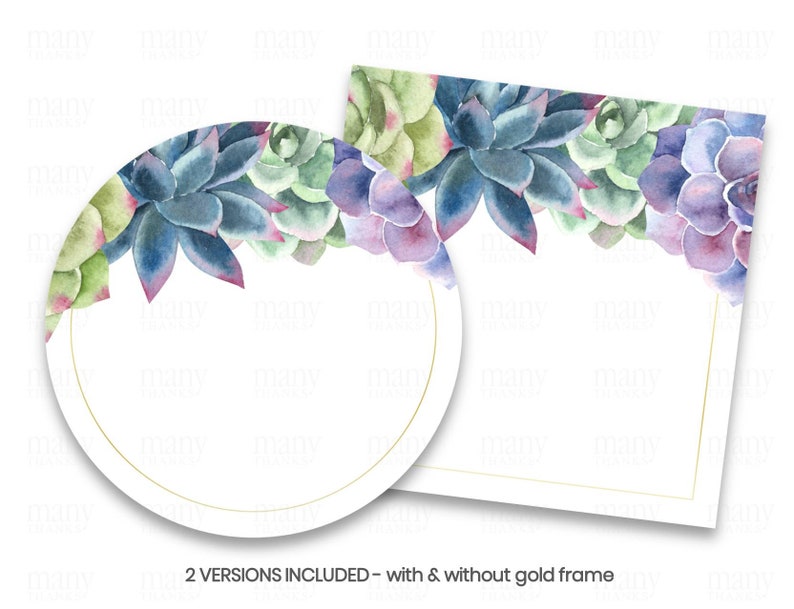 Blank Labels, Succulents Border Frame for DIY Round Thank You Stickers ...