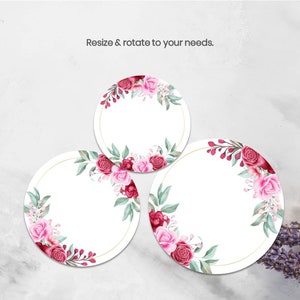 Blank Labels, Pink Red Roses Border Circle + Square for Round Thank You ...