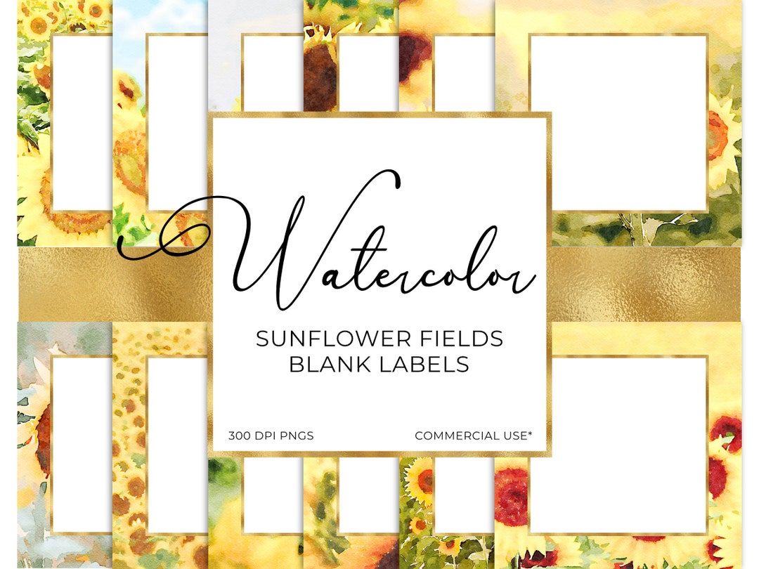 Blank Labels, Watercolor Sunflower Fields Sticker Template, Floral ...