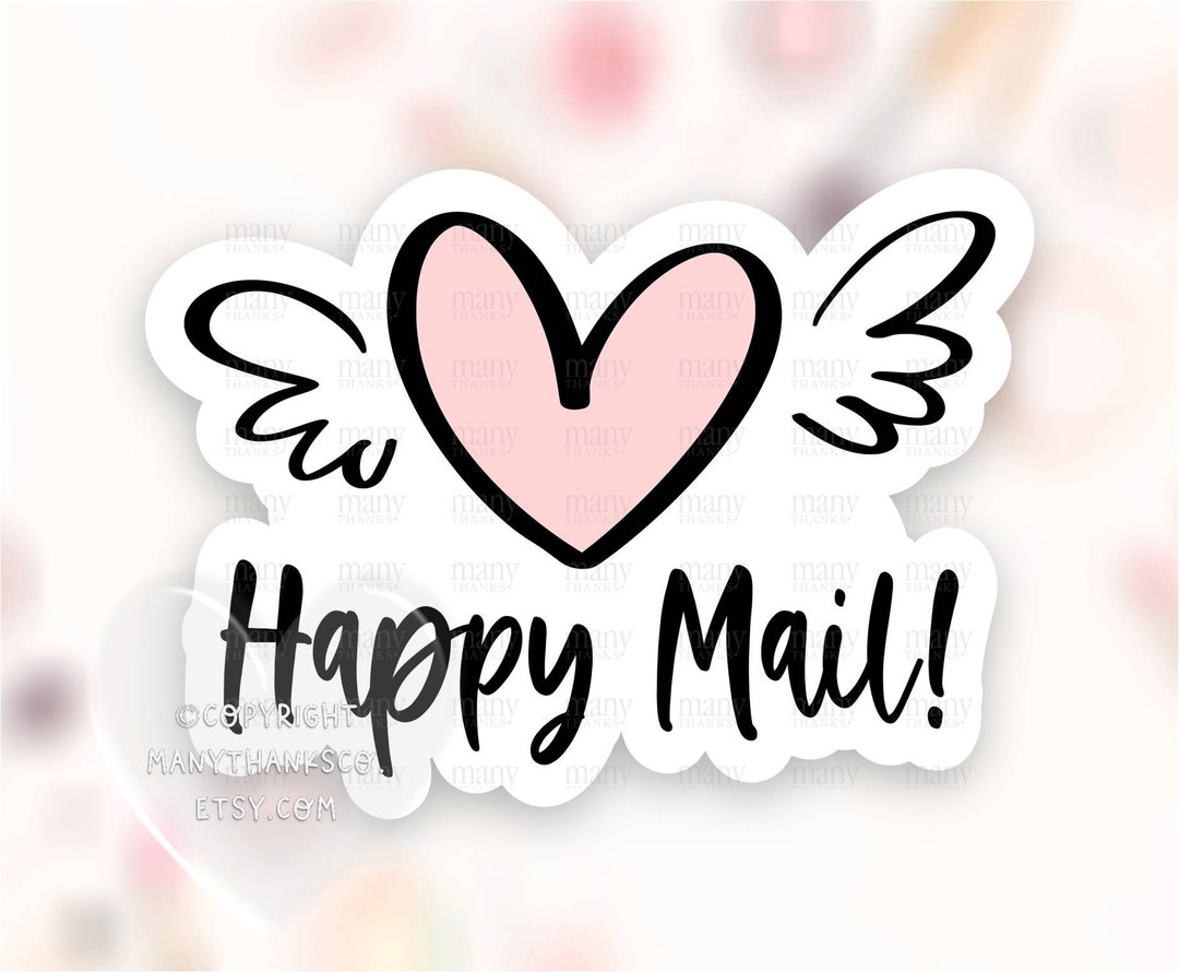 Happy Mail Sticker PNG, Winged Heart Small Business Labels, Cute Thank ...