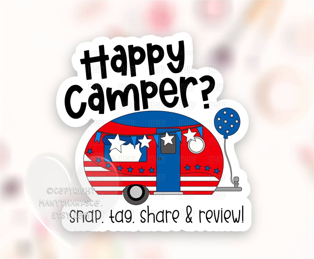 Snap Share Review Sticker PNG, Happy Camper USA Small Business Happy ...