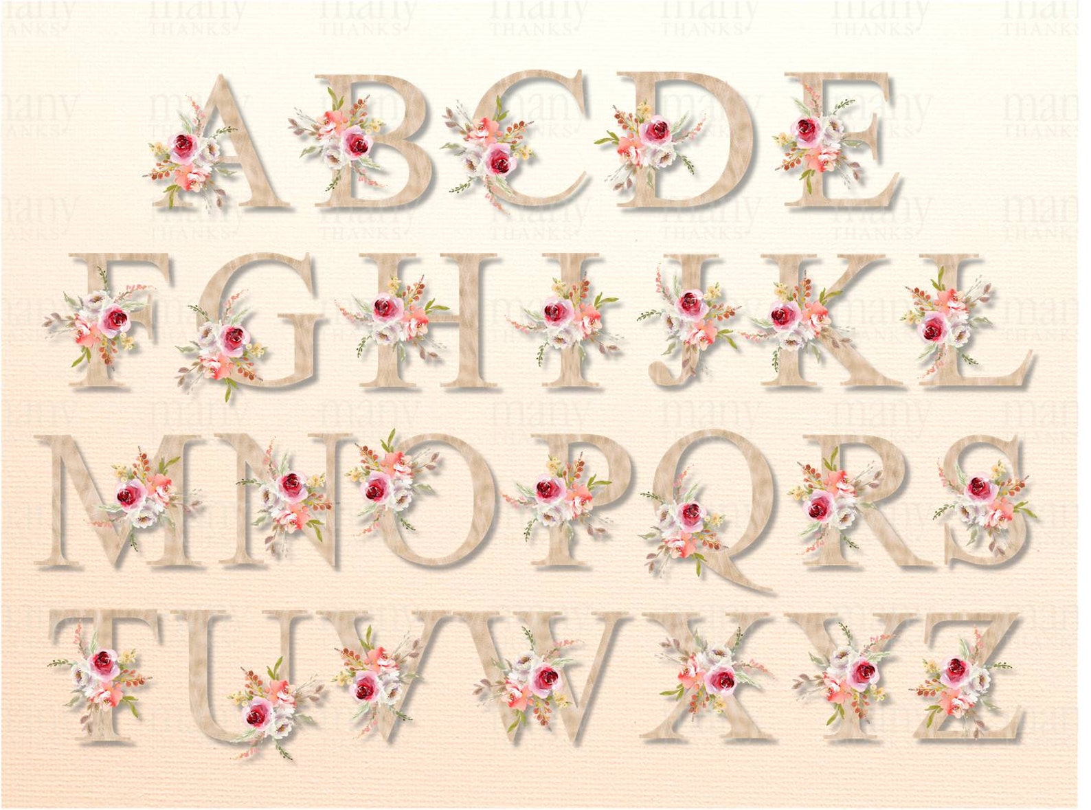 Brushed Champagne Gold Floral Alphabet Letters Pink Floral | Etsy