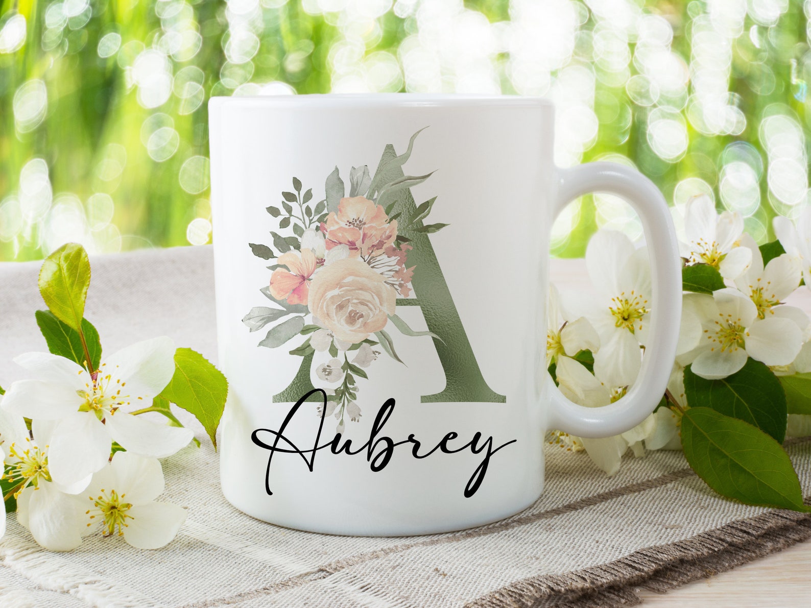 Sage Green Floral Alphabet Set PNG Download, Monogram Letters, Cream ...