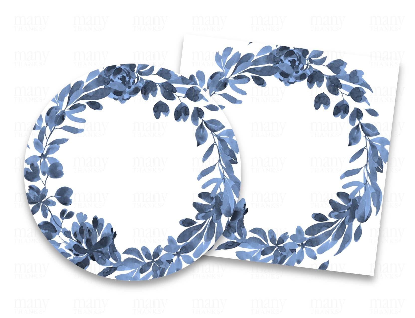 Blank Labels Navy Blue Floral Wreath Border PNG Circle - Etsy
