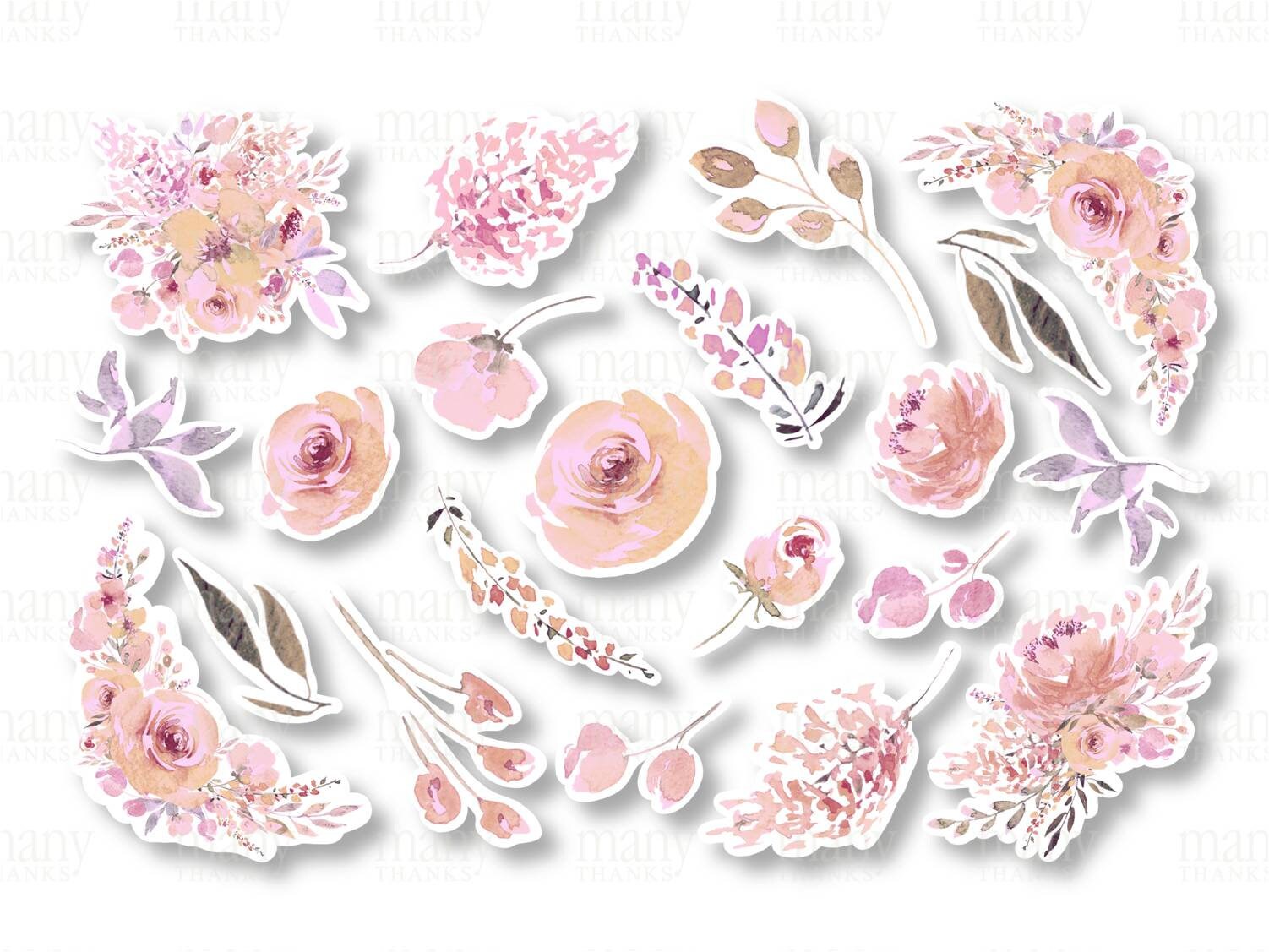 Pink Blush Floral Stickers Watercolor Flowers for Planner - Etsy