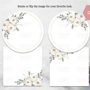 Blank Labels, White Flowers Leaves Floral Border, Circle + Square PNG ...