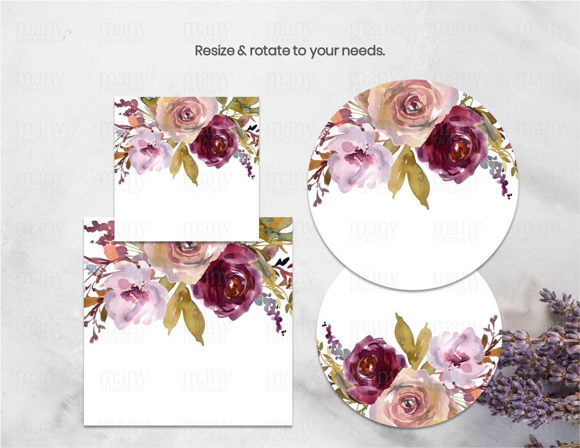 Blank Labels Circle Square Fall Watercolor Flowers For | Etsy