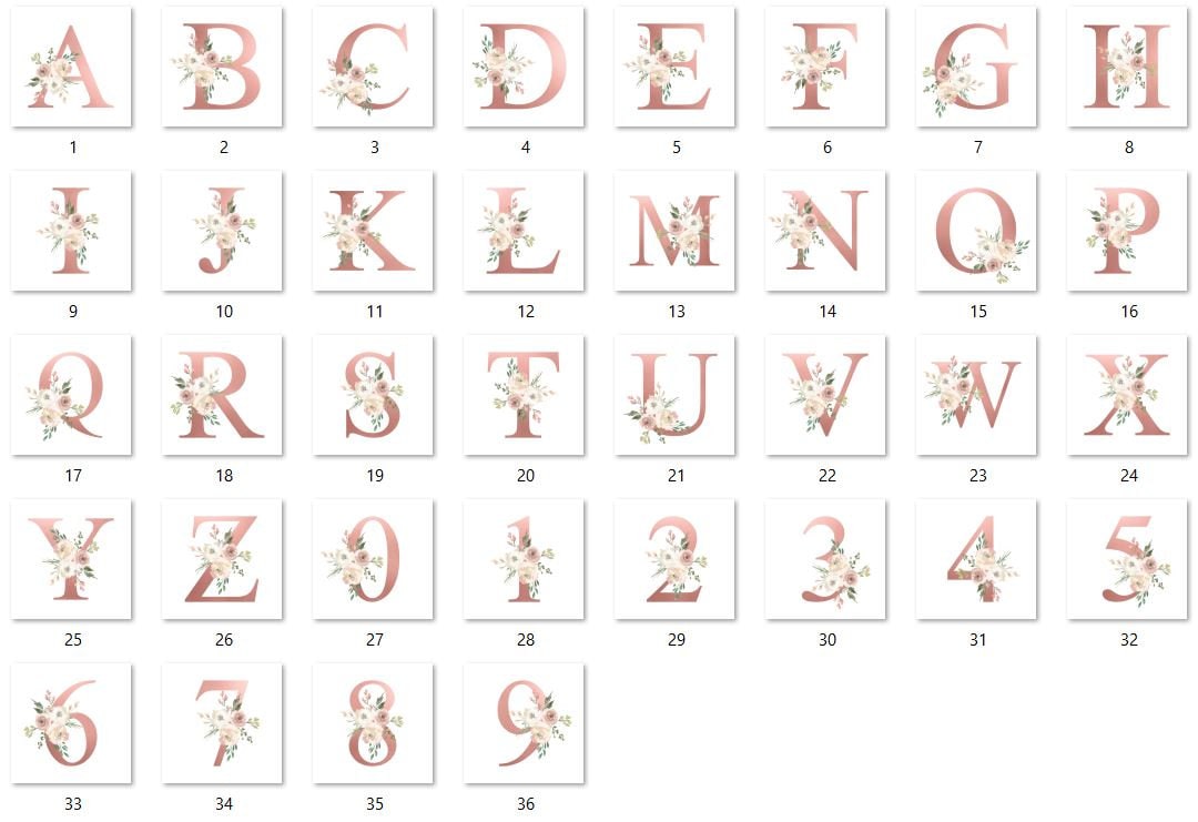 Rose Gold Letters Floral Alphabet Set Blush Beige Pink | Etsy