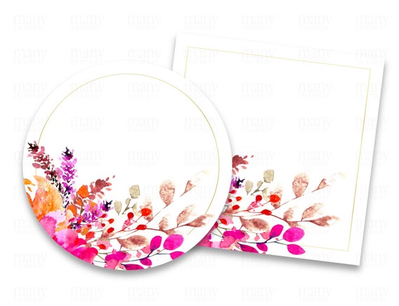 Blank Labels Bright Pink Bouquet for DIY Round Stickers Baby | Etsy