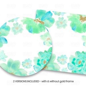 Blank Labels Mint Green Aqua Blue Floral Circle Square for - Etsy