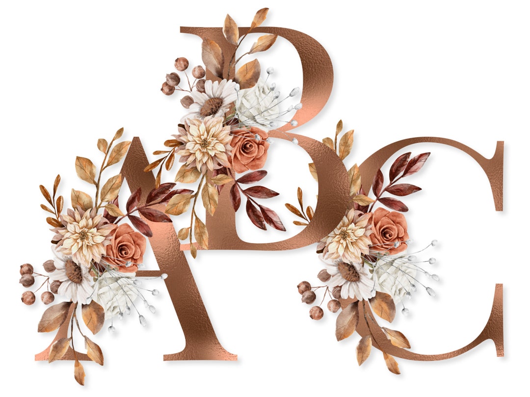 Fall Floral Alphabet Set PNG Download, Copper Monogram Letters and ...