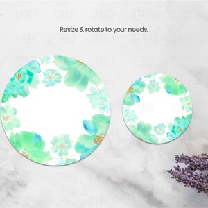 Blank Labels Mint Green Aqua Blue Floral Circle Square for - Etsy