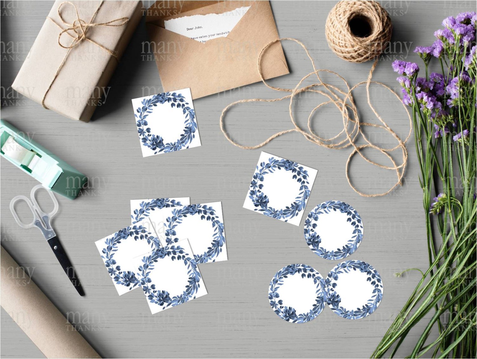 Blank Labels Navy Blue Floral Wreath Border PNG Circle - Etsy