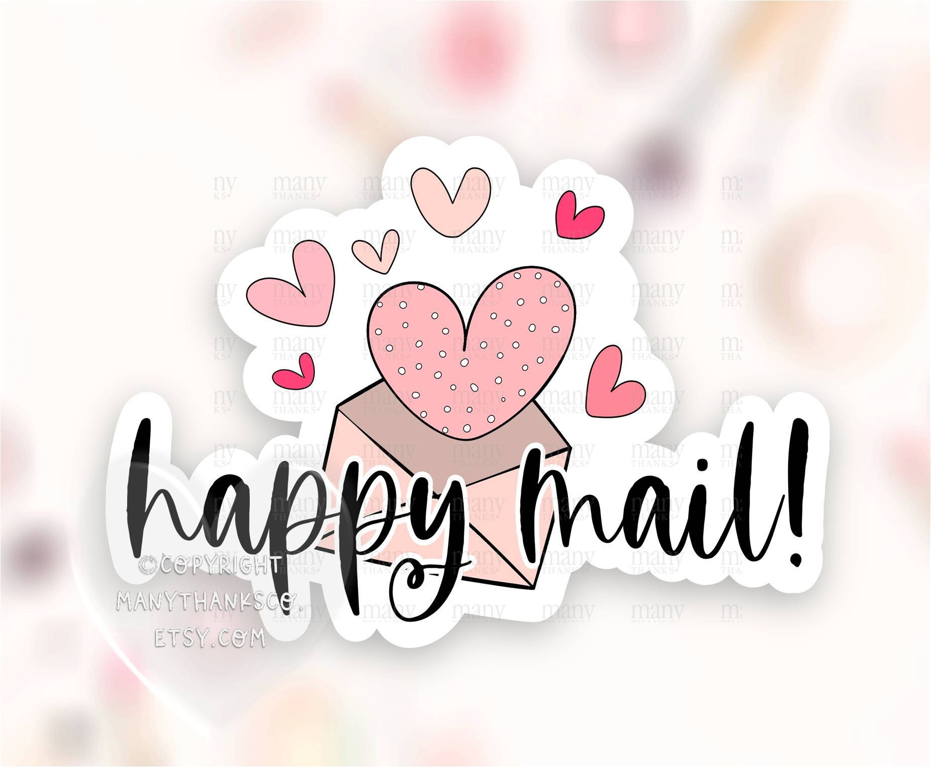 Happy Mail Sticker PNG Envelope Hearts Small Business Labels | Etsy