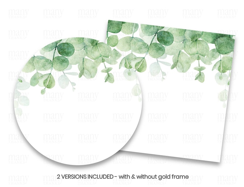 Blank Labels Circle Square Green Eucalyptus Leaf Drop Frame | Etsy