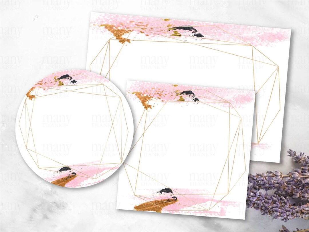 Blank Labels + Note Cards, Pink Gold Geometric Frame PNG Images and ...