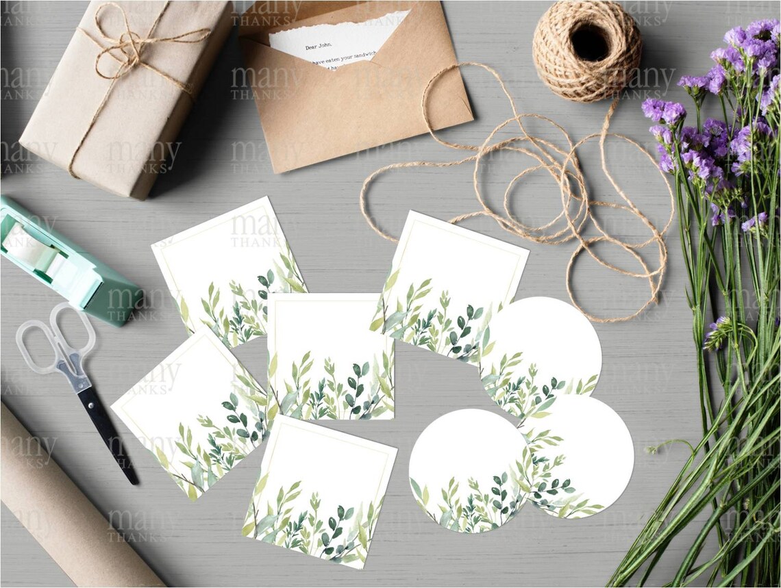 Blank Labels Foliage Green Leaves Floral Border Circle | Etsy