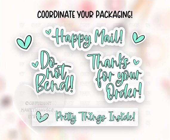 Happy Mail Sticker Set PNG Hearts Small Business Labels Teal | Etsy