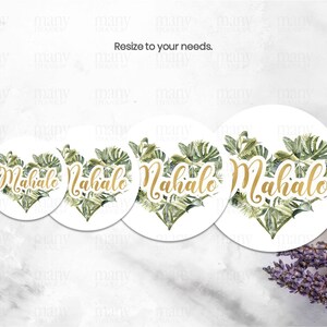 Mahalo PNG Circle, Green Leaves Heart Gold Text for Round Thank You ...