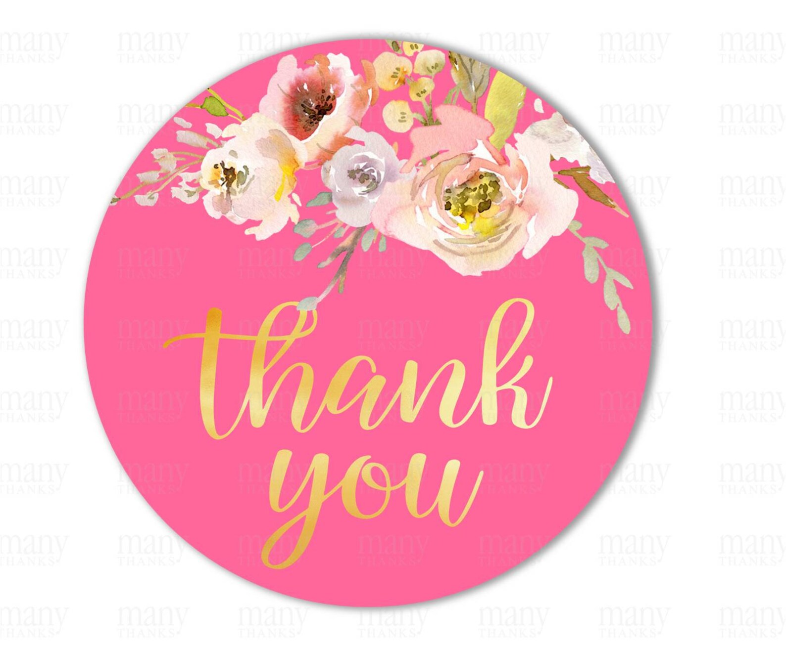 Thank You PNG Circle Bright Pink Floral Bouquet Gold Text for - Etsy