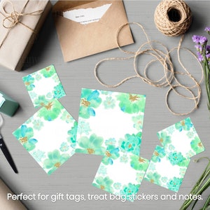 Blank Labels Mint Green Aqua Blue Floral Circle Square for - Etsy