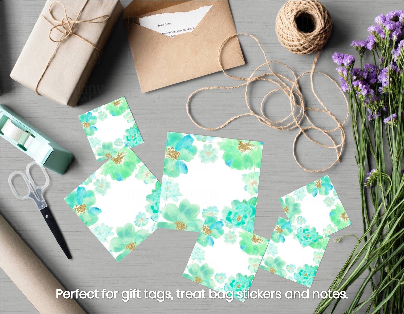 Blank Labels Mint Green Aqua Blue Floral Circle Square for - Etsy