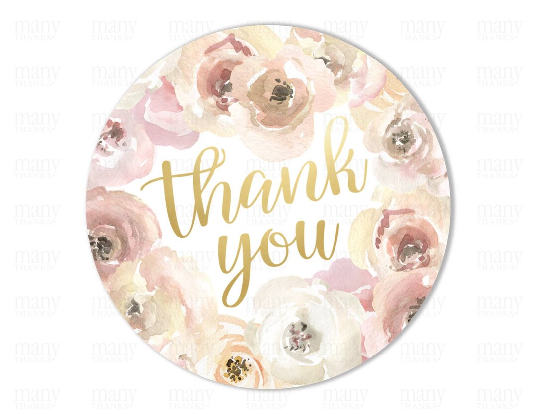 Thank You PNG Circle, Pink Cream Floral Border Gold Text for DIY Round ...